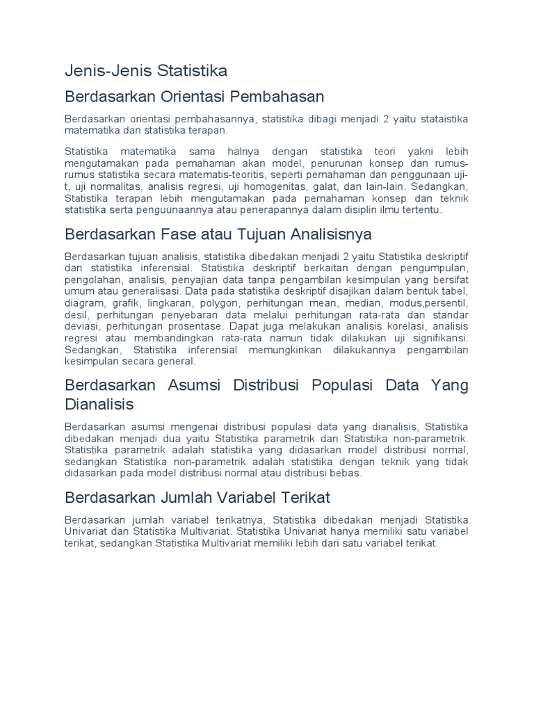 Jenis-Jenis Statistika Berdasarkan Orientasi, Fase, Asumsi Distribusi ...