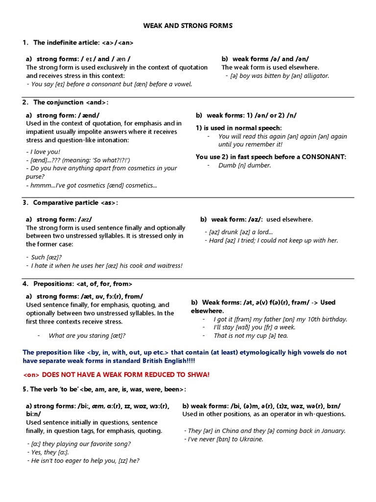 Weak and Strong Forms + Rules Phonetics | PDF | Stress (Linguistics ...