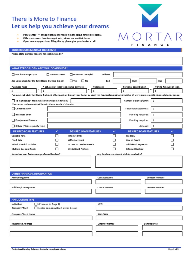 Mortar Finance - Home Loan Application Form | PDF | Refinancing | Loans