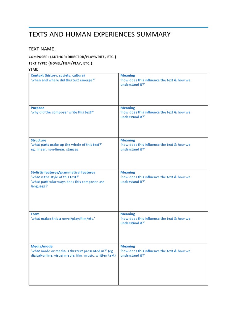 Texts and Human Experiences Summary | PDF | Storytelling | Narrative