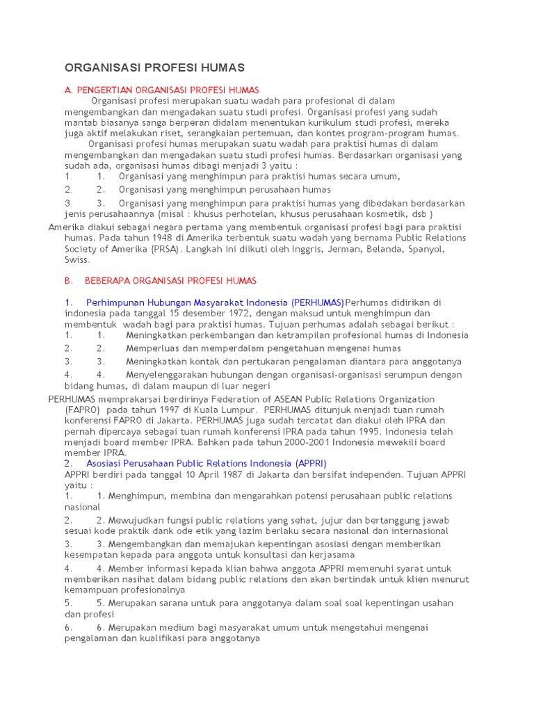 ORGANISASI PROFESI HUMAS Internet Mentah | PDF