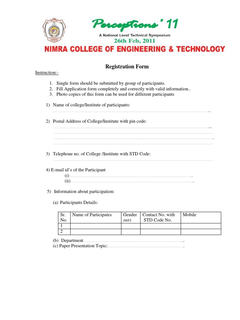 College Paper Presentation Registration | PDF