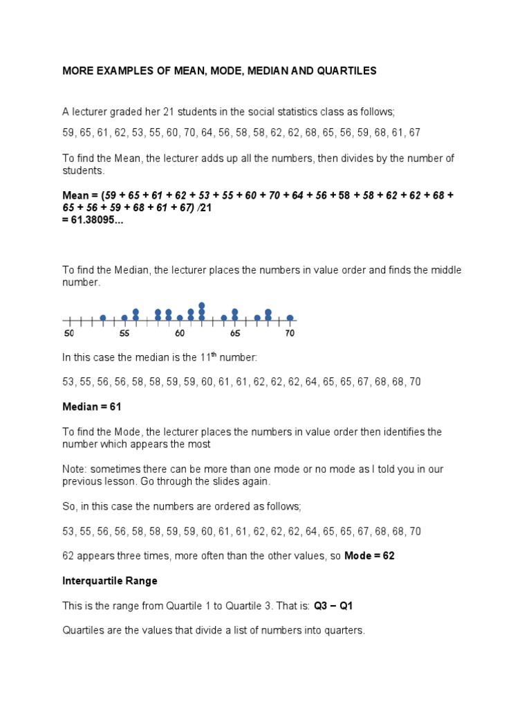 Mean, Median, Mode, Quartiles Explained | PDF | Quartile | Median