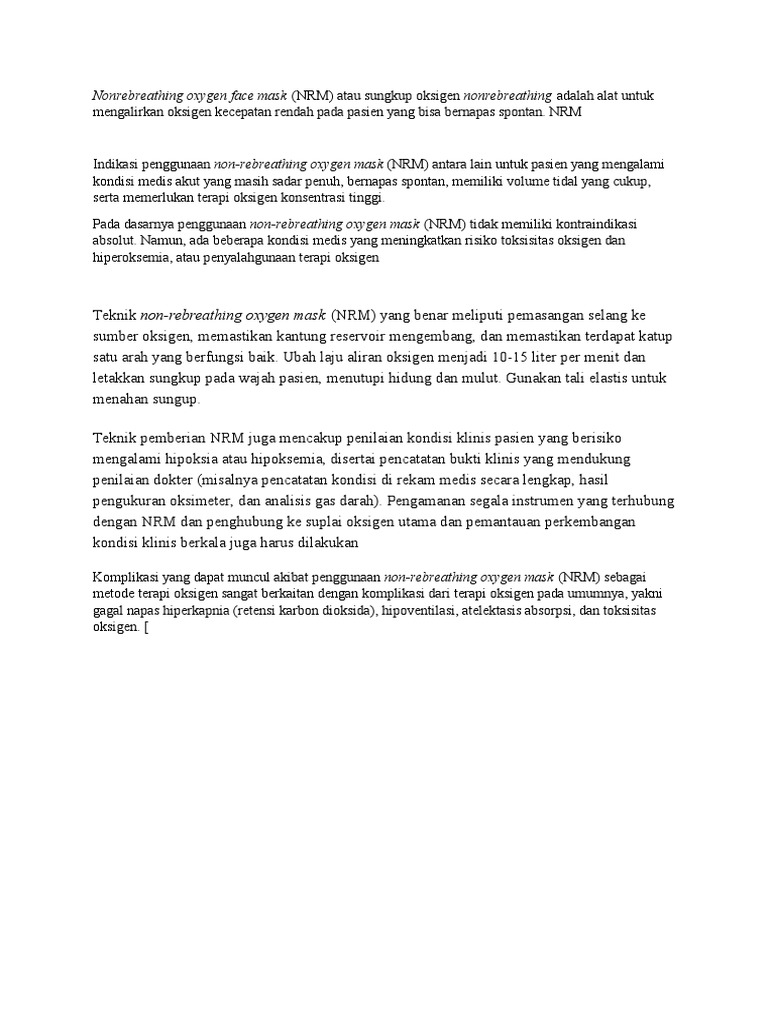 Nonrebreathing Oxygen Face Mask (NRM) Atau Sungkup Oksigen ...