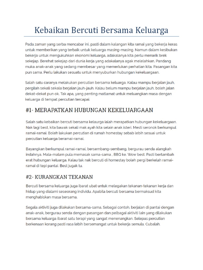 Kebaikan Bercuti Bersama Keluarga | PDF