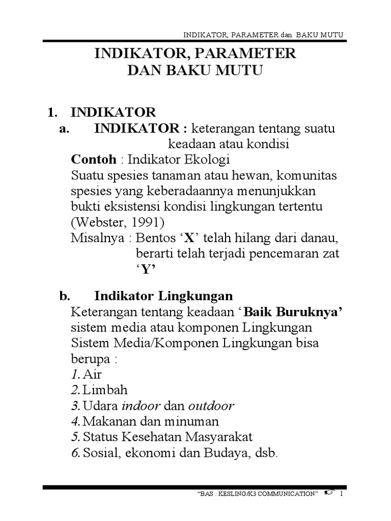 Indikator dan Parameter Kualitas Lingkungan | PDF
