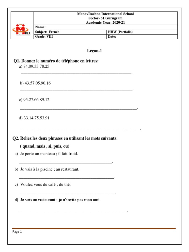Exercices de Français pour la 8ème Année | PDF