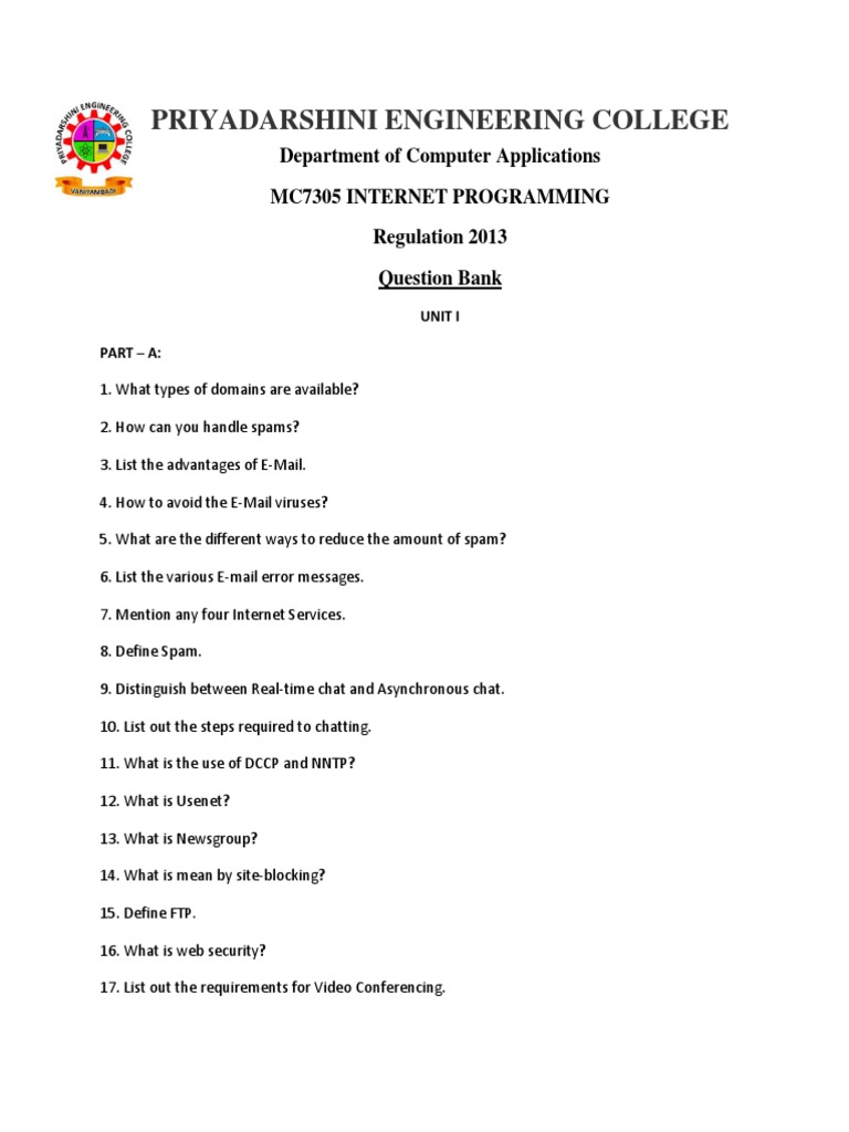 MC7305 Internet Programming Question Bank | PDF | Java (Programming ...