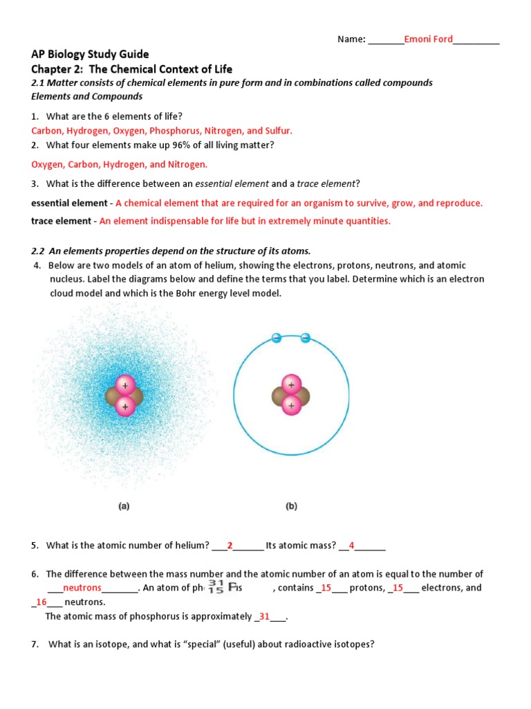 Emoni Ford - Study Guide - Chapter 2 The Chemical Context of Life | PDF ...