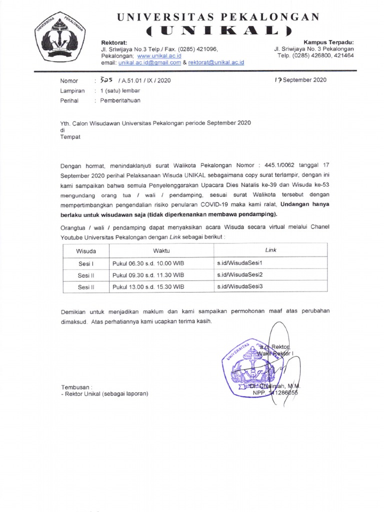 Pemberitahuan Wisuda Sesuai Surat Walikota | PDF