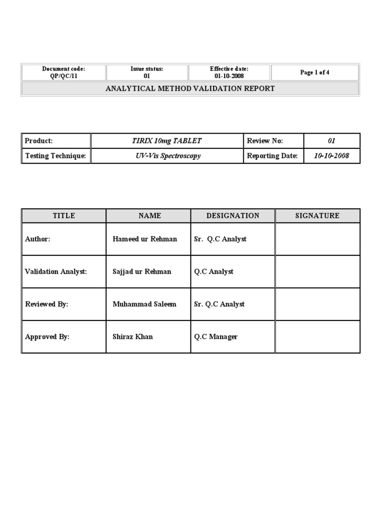 Validation Report | PDF | Coefficient Of Variation | Standard Deviation