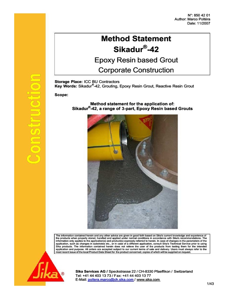 Method Statement For Grouting | PDF | Epoxy | Concrete