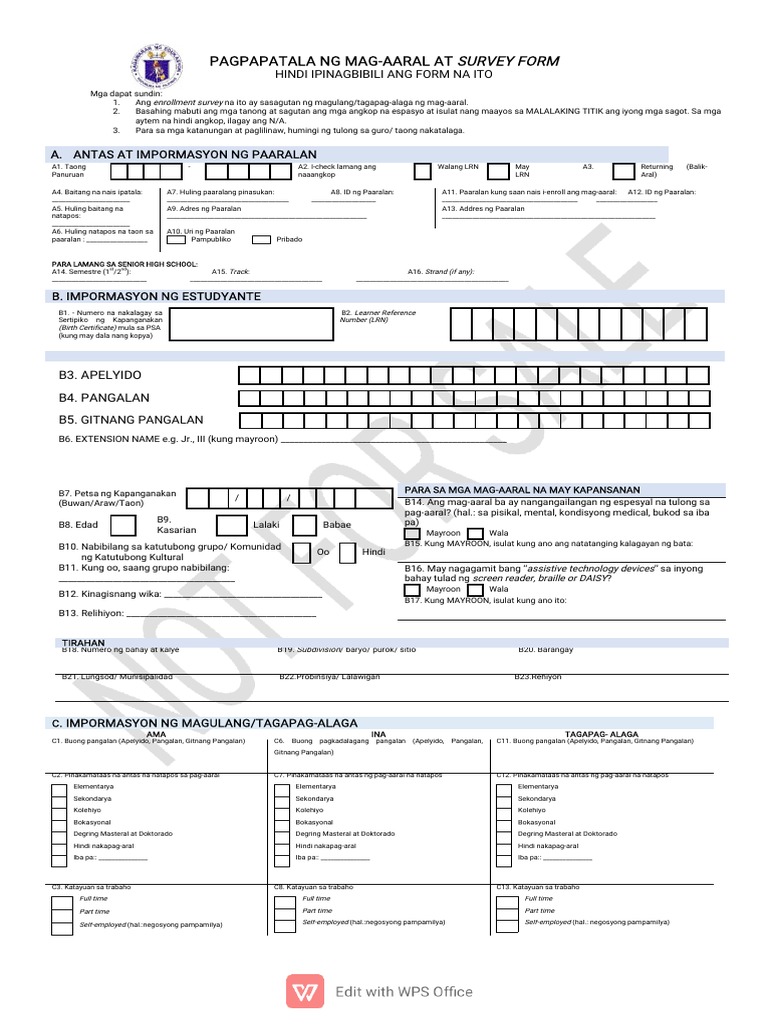 Enrollment Survey Form for Students | PDF