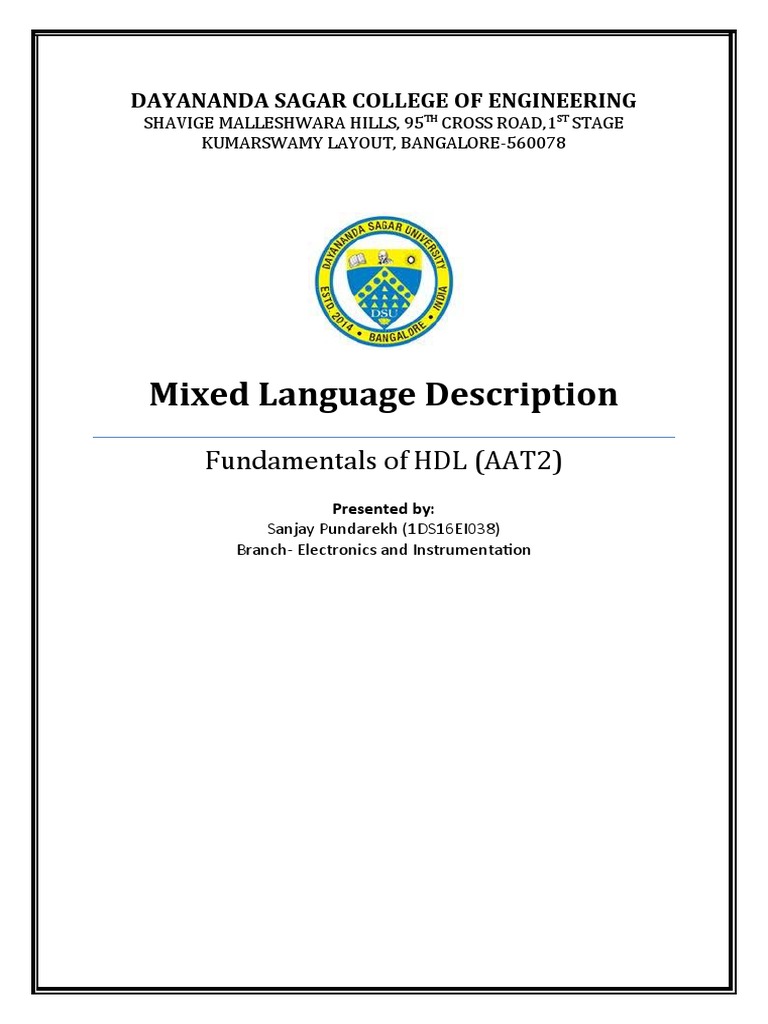 Mixed Language Description: Fundamentals of HDL (AAT2) | PDF