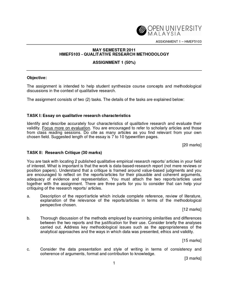 May Semester 2011 Hmef5103 - Qualitative Research Methodology ...