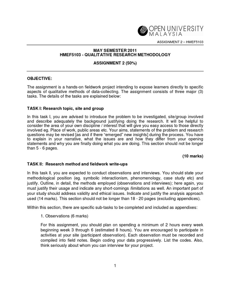 May Semester 2011 Hmef5103 - Qualitative Research Methodology ...