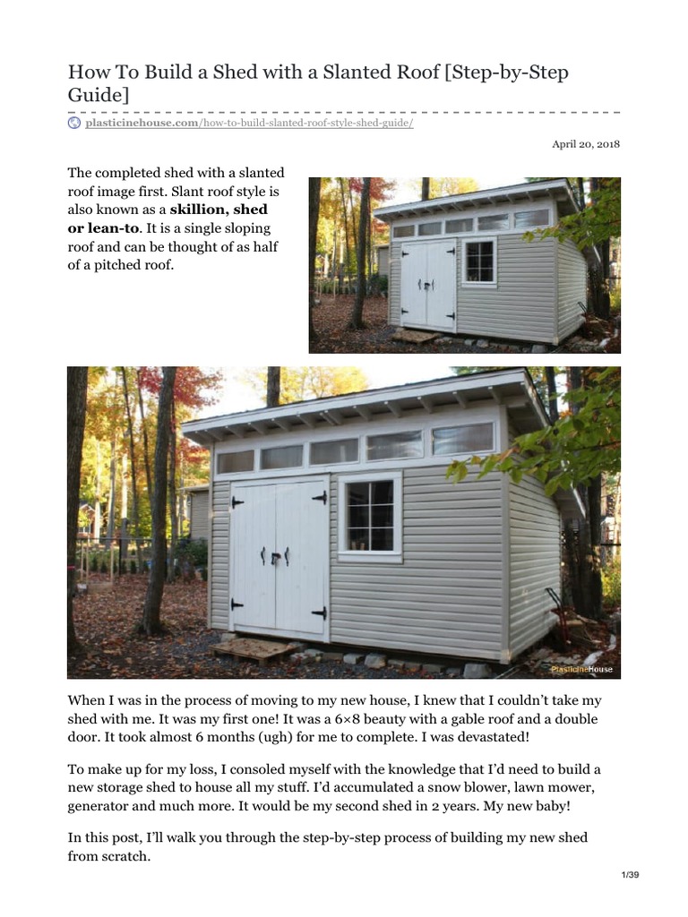 How To Build A Shed With A Slanted Roof Step-by-Step Guide | PDF | Shed | Roof