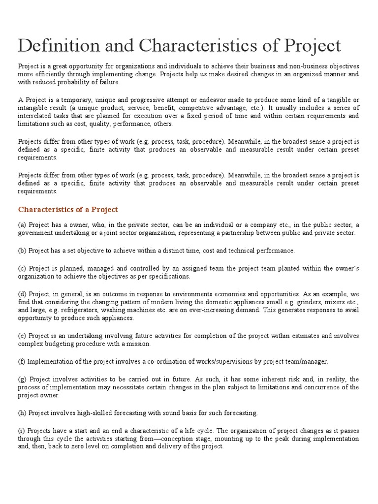 Project Management: Key Characteristics | PDF | Project Management ...
