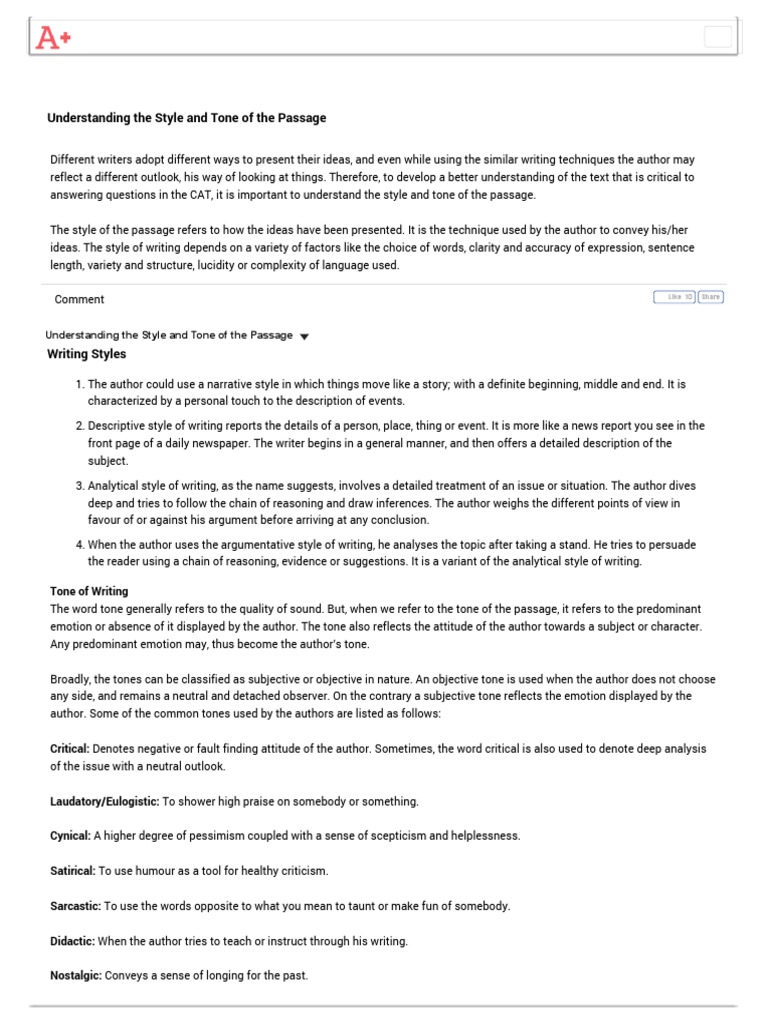 Analyzing Passage Style and Tone | PDF | Reading Comprehension | Cognition