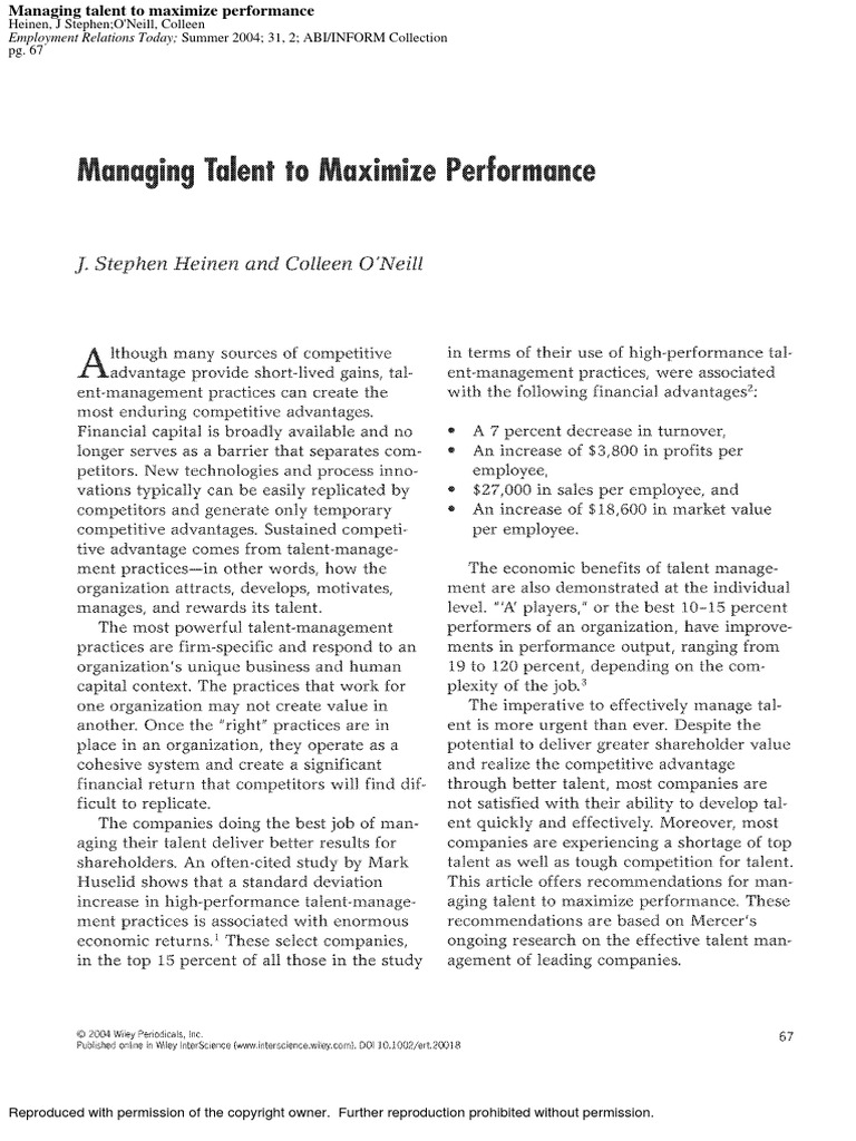 Managing Talent To Maximize Performance PDF | PDF