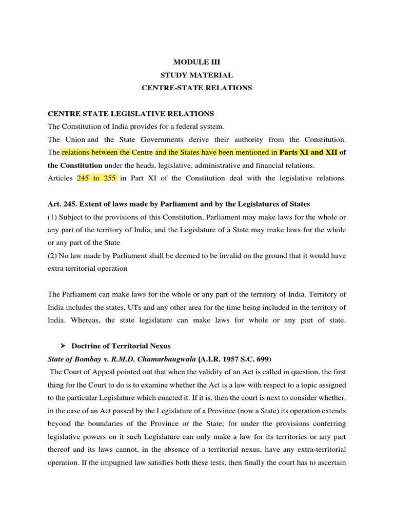 Centre State Relations | PDF | Treaty | Legal Documents
