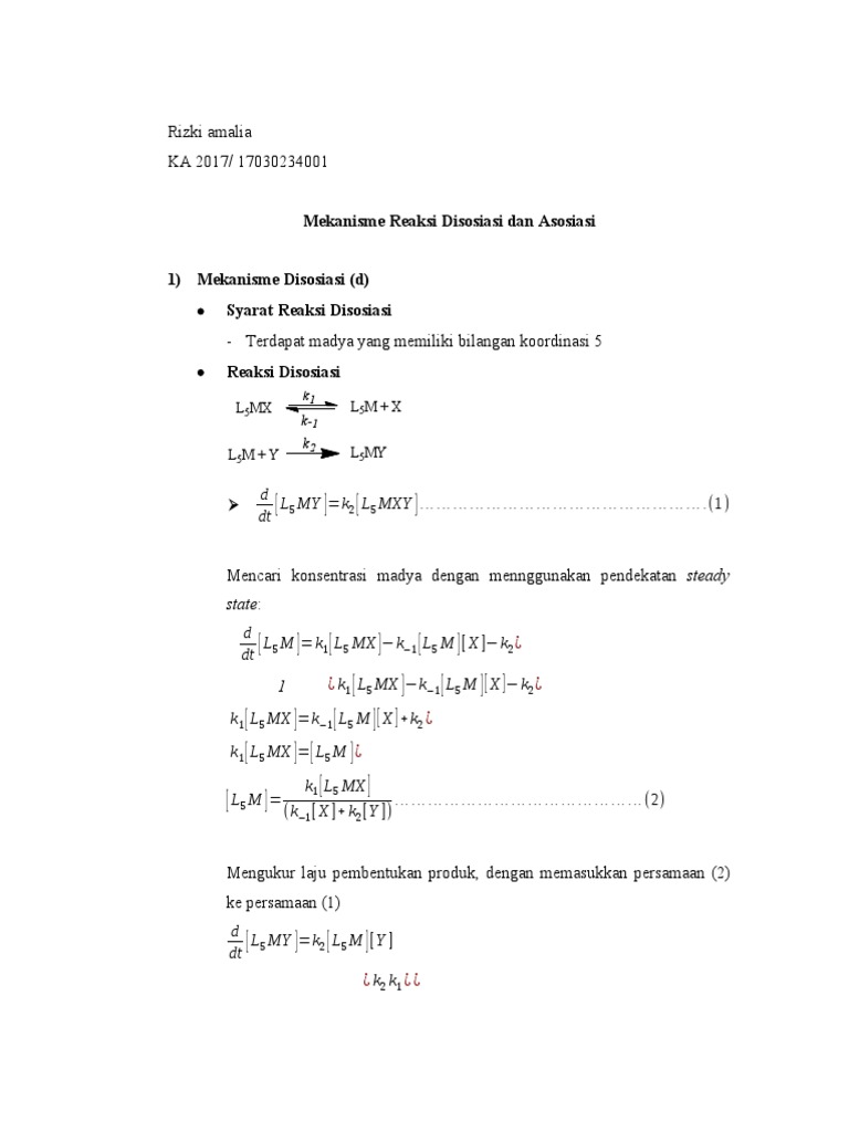 Mekanisme Reaksi Disosiasi Dan Asosiasi | PDF