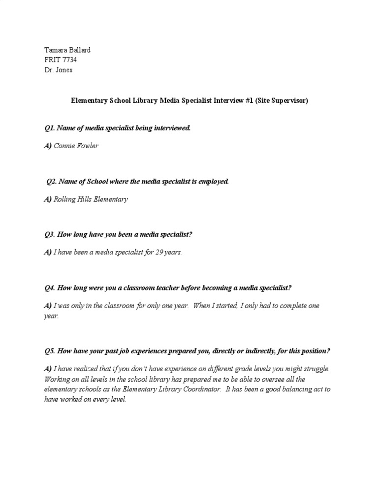 Media Specialist Interview Insights | PDF | Librarian | School Library