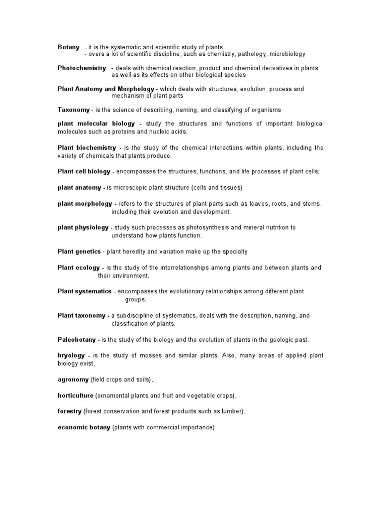 Botany Summary | PDF | Plants | Botany