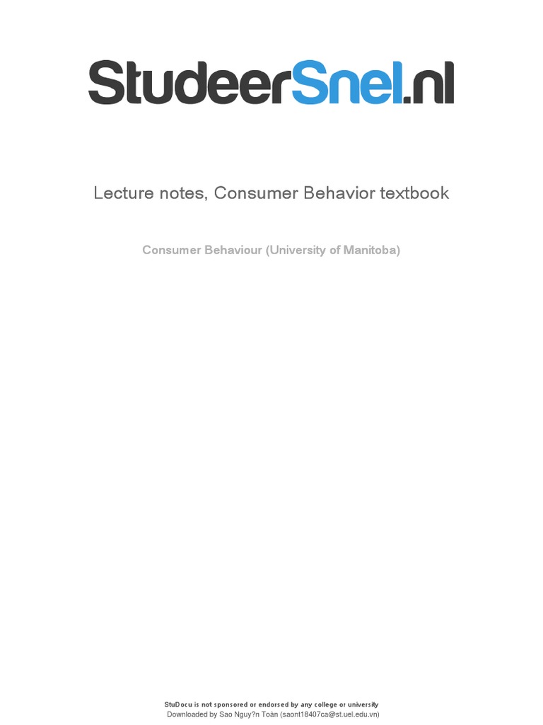 Lecture Notes Consumer Behavior Textbook | PDF | Consumer Behaviour ...