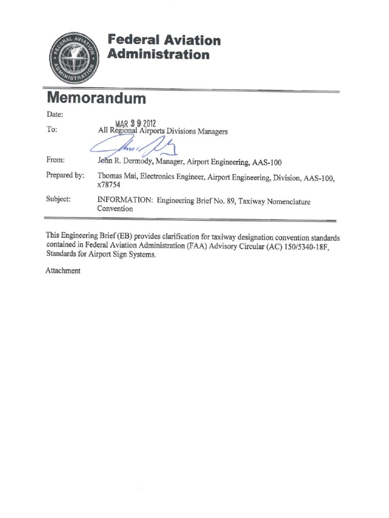 Memorandum: Federal Aviation Administration | PDF | Airport | Air ...
