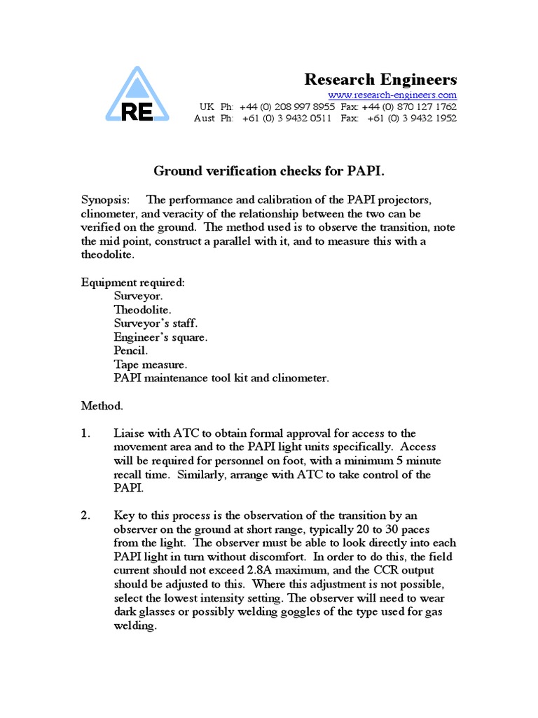 Ground Verification of Precision Approach Path Indicator (PAPI) Light ...