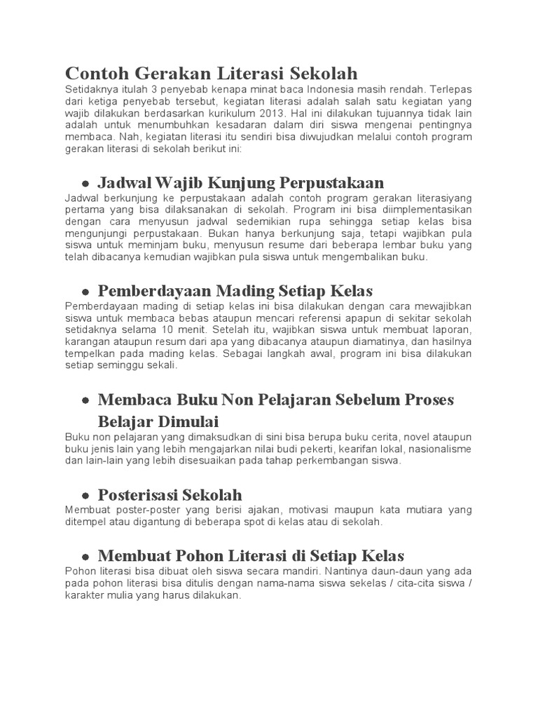 Contoh Gerakan Literasi Sekolah | PDF | Karier & Perkembangan