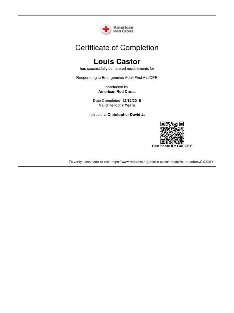 First Aid CPR Certificate | PDF