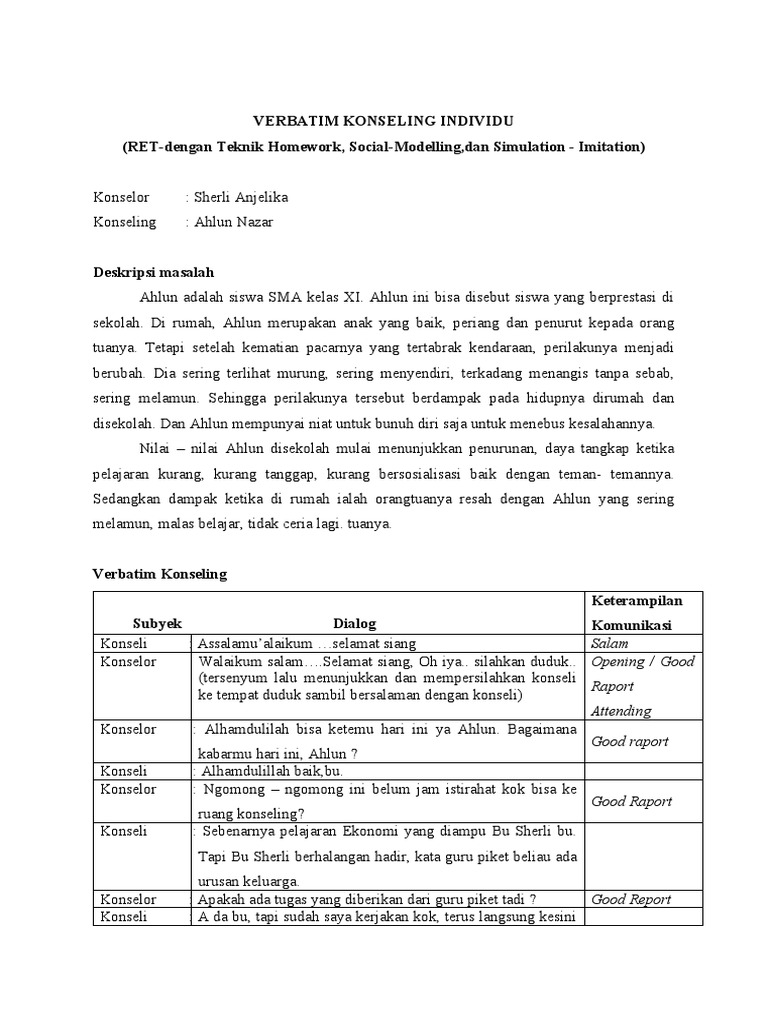 Contoh Verbatim Konseling Individual RET | PDF