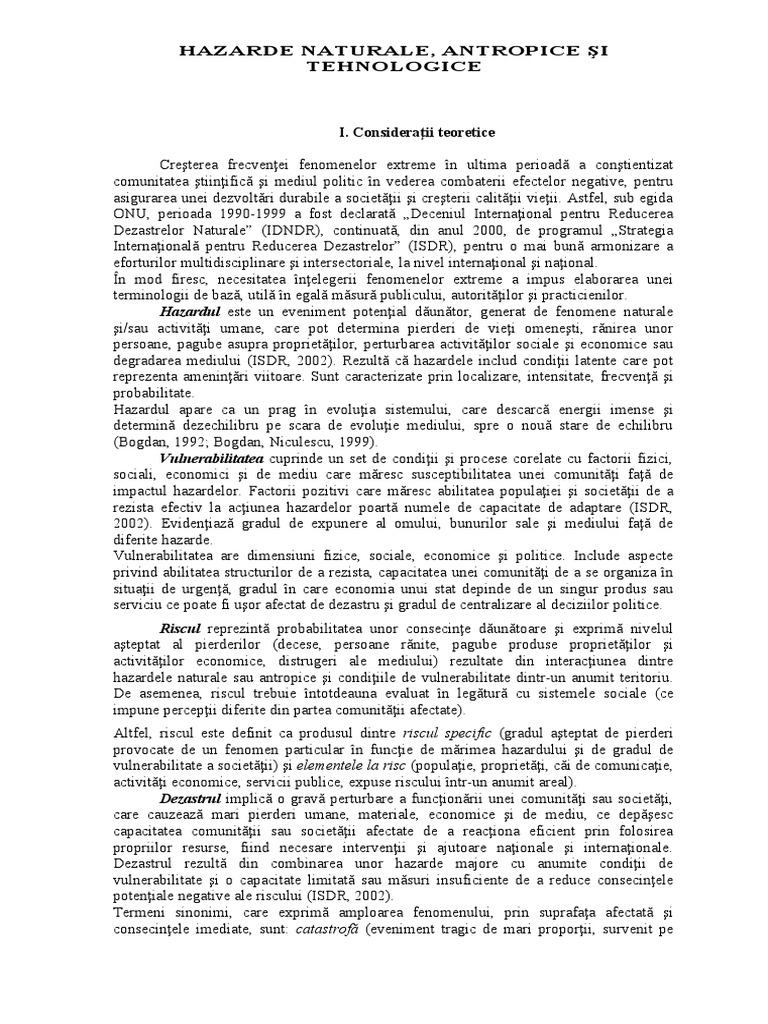 HAZARDE NATURALE, Antropice Si Tehnologice | PDF