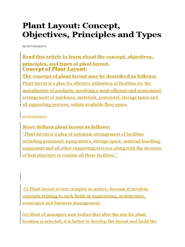 Plant Layout: Concept, Objectives, Principles and Types | PDF ...