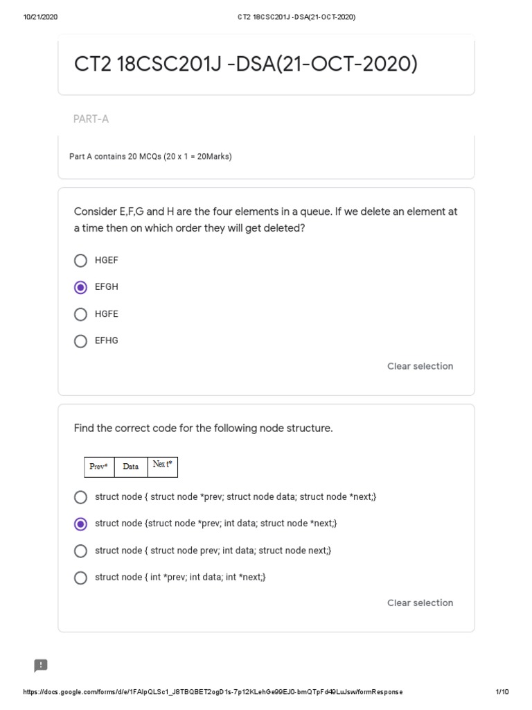 CT2 18CSC201J - Dsa (21-Oct-2020) | PDF | Queue (Abstract Data Type) | Algorithms And Data ...