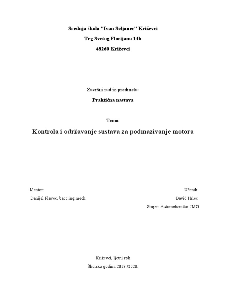 Maturalni Rad ZAMJENA ULJA | PDF