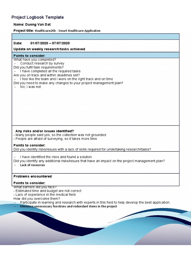 Weekly Project Logbook for Healthcare24h | PDF | Career & Growth | Business