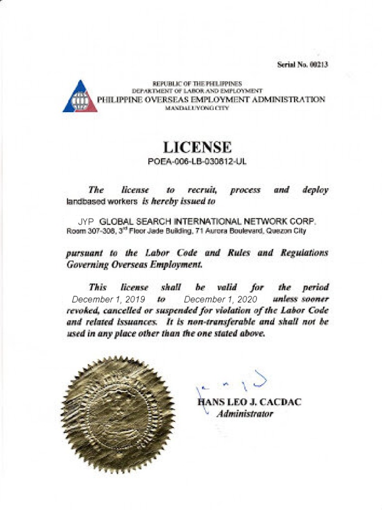 POEA Licence | PDF