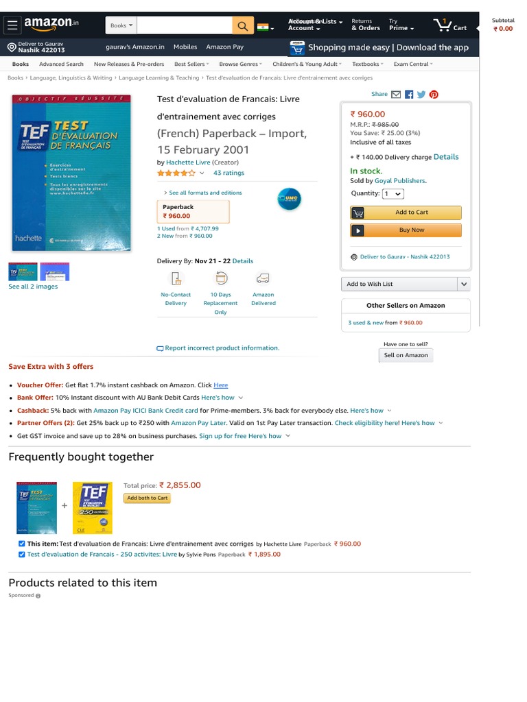 (French) Paperback - Import, 15 February 2001: Test D'evaluation de ...