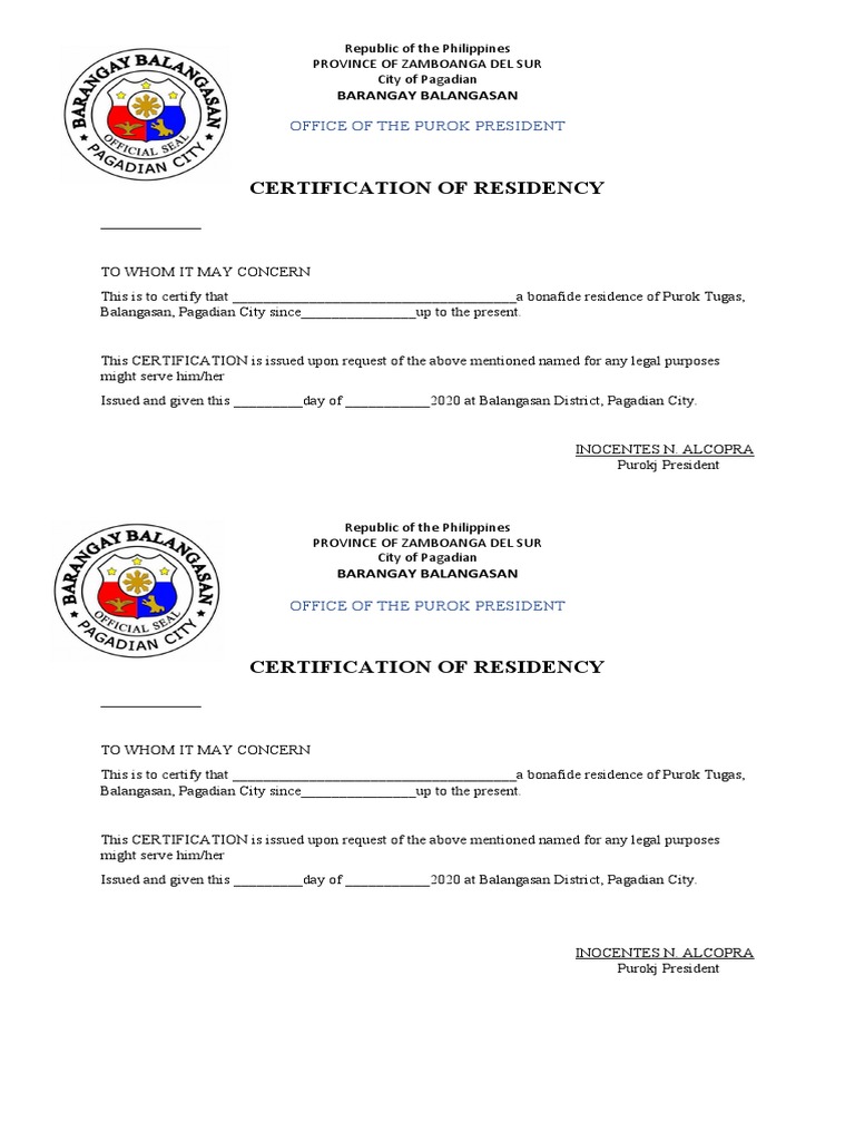 Certificate of Residency | PDF
