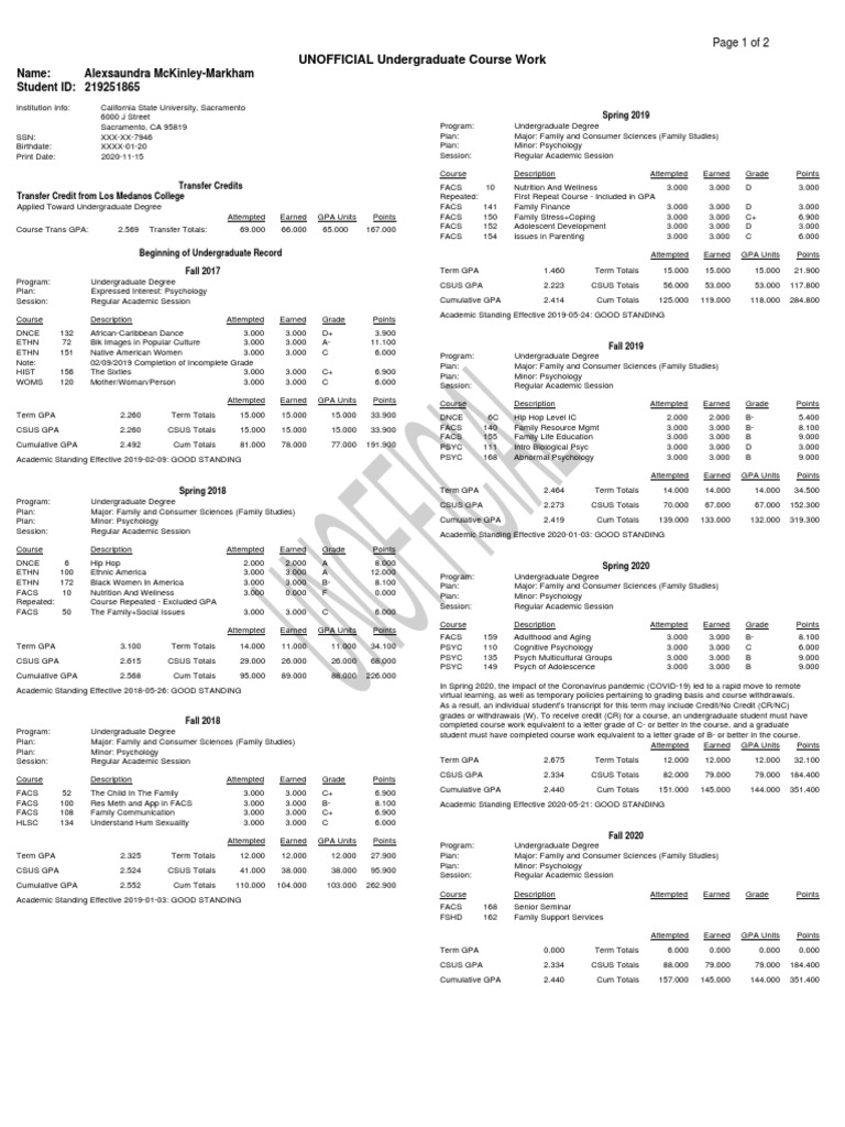 Sacstate Transcript | PDF | Undergraduate Education | Academia