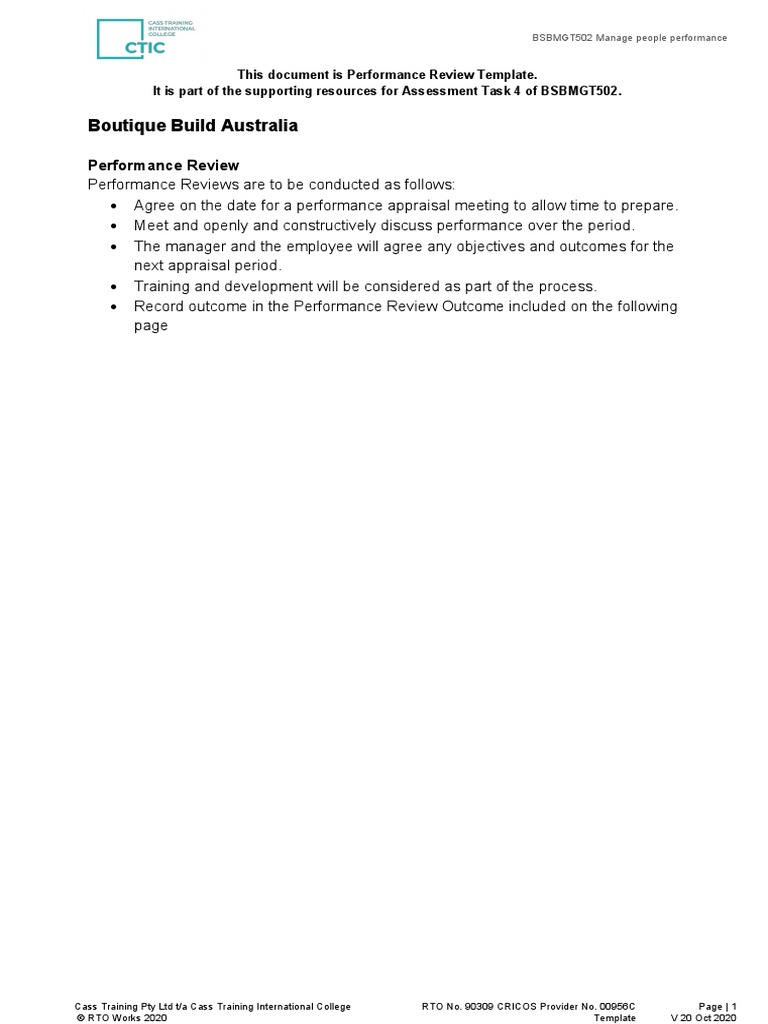 BSBMGT502 Template Task 4 - Performance Review Template | PDF ...