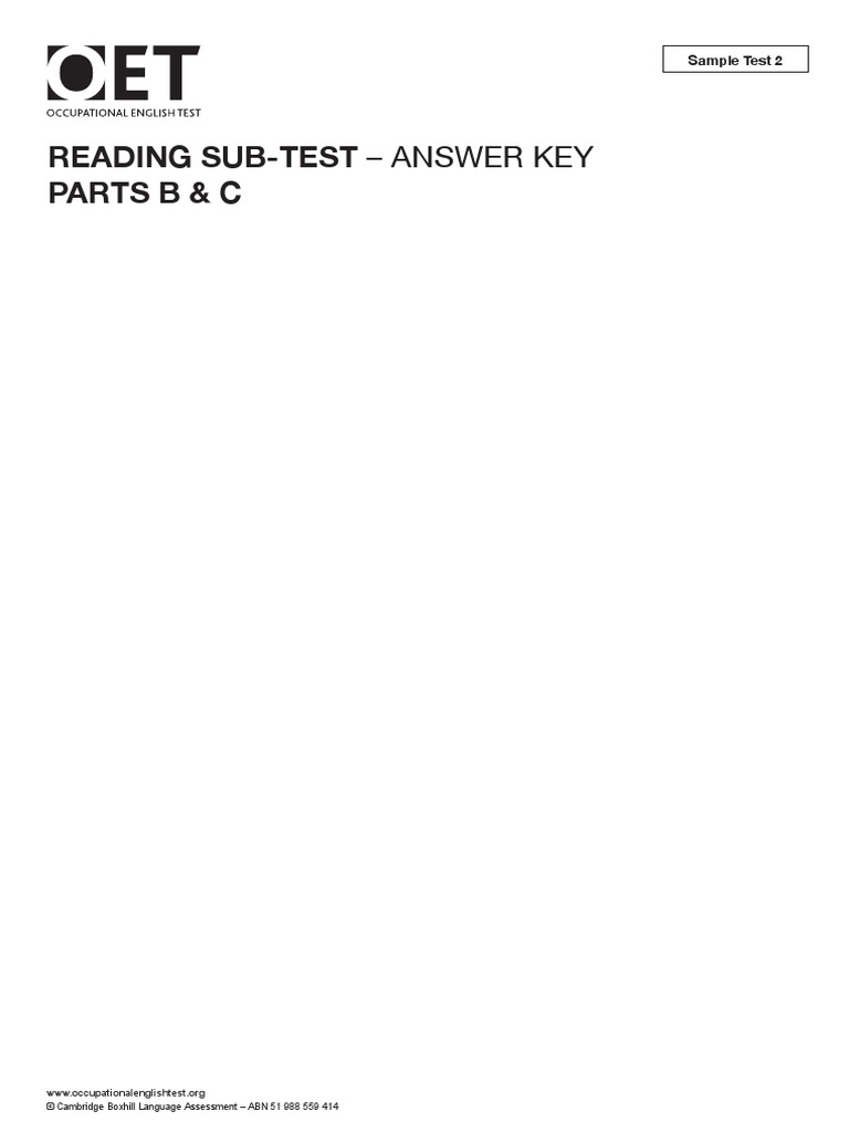 Reading Sample Test 2 Answer Key Part BC | PDF | Science & Mathematics