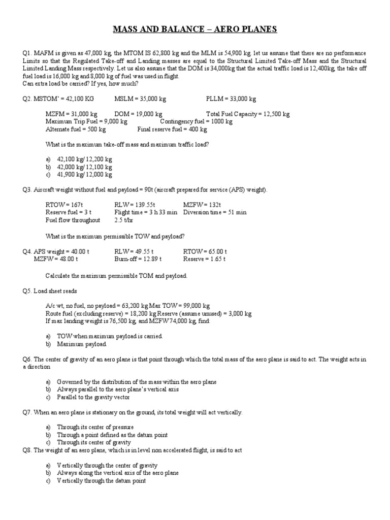 Mass and Balance - Aero Planes | PDF | Aviation | Aerospace