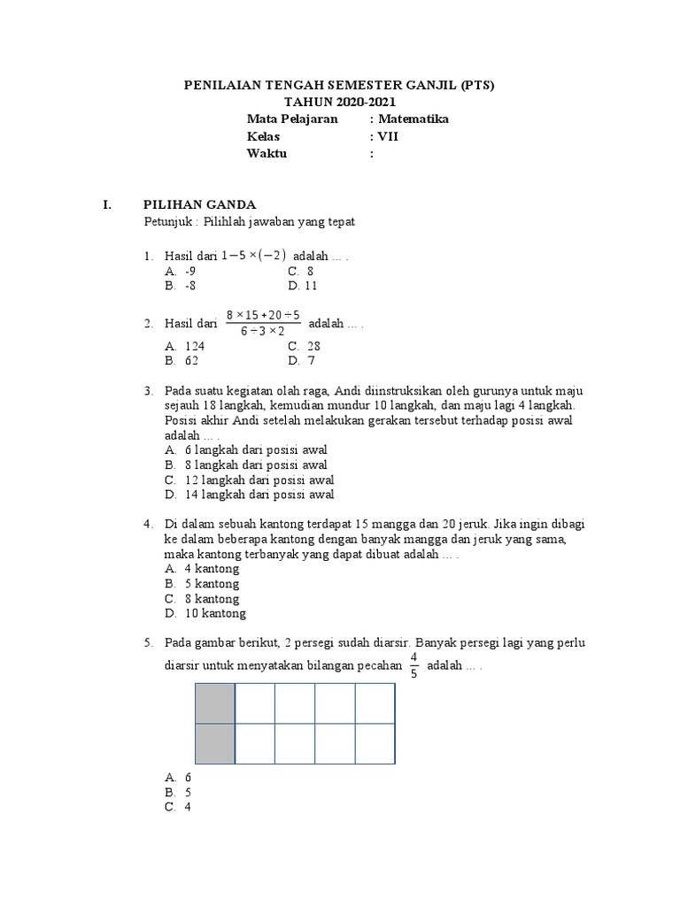 PTS Ganjil Mat 7 TH2020 | PDF | Metode & Bahan Ajar