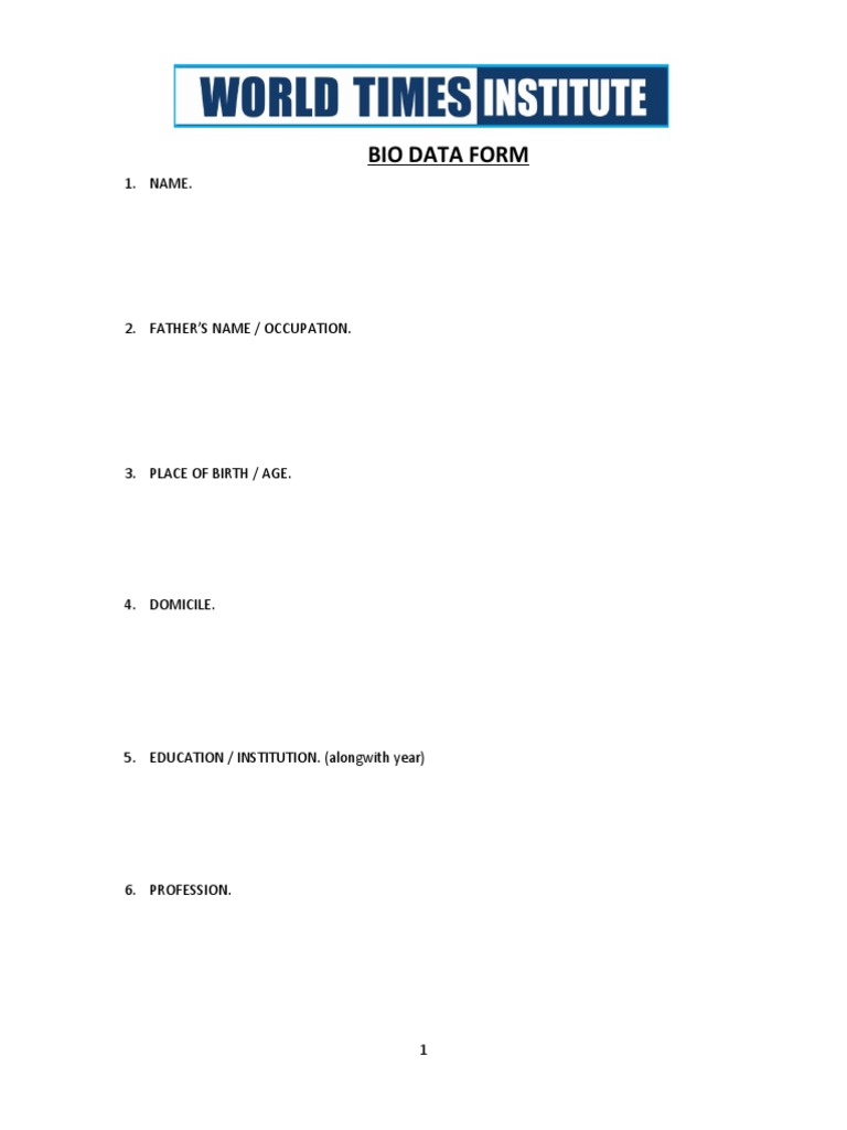 Comprehensive Bio Data Form Template | PDF
