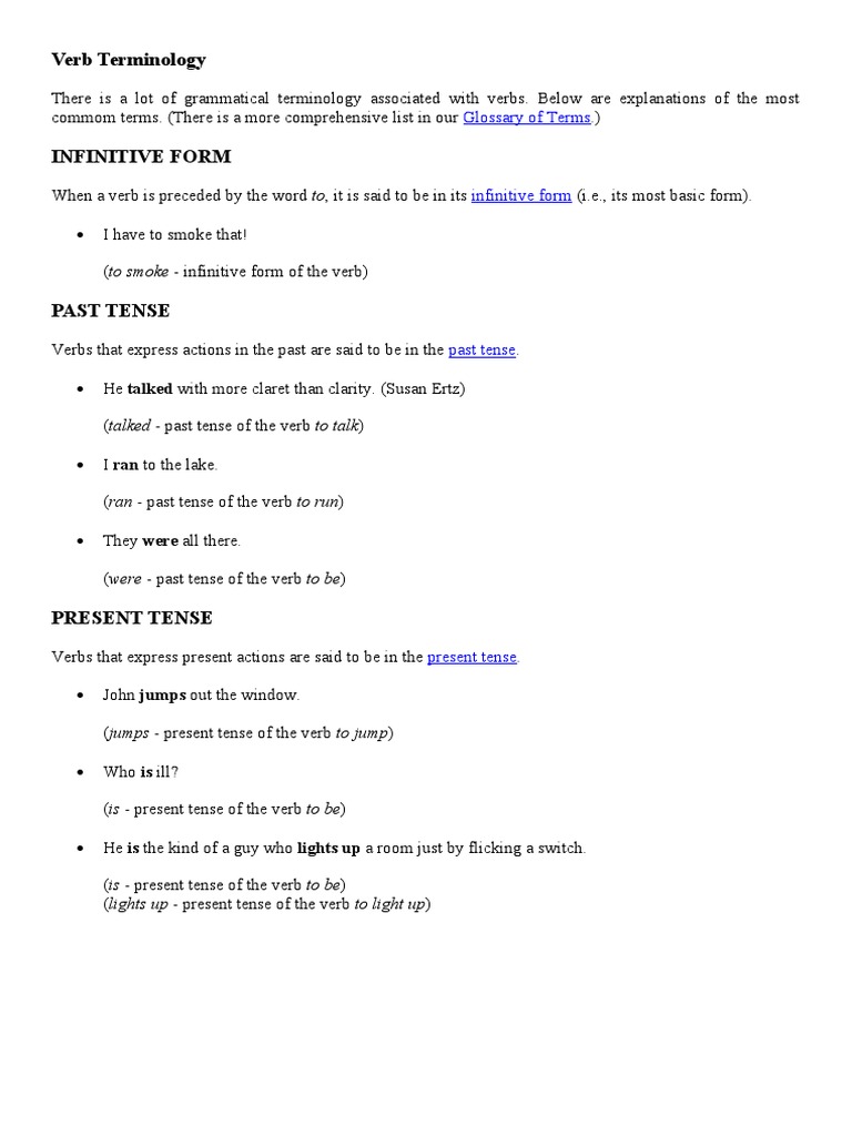 Verb Terminology: Glossary of Terms | PDF | Verb | Object (Grammar)