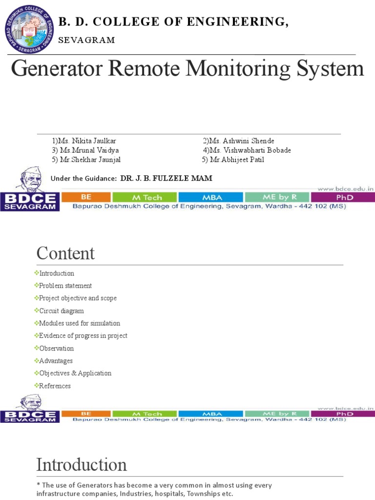 Generator Remote Monitoring System: B. D. College of Engineering | PDF ...